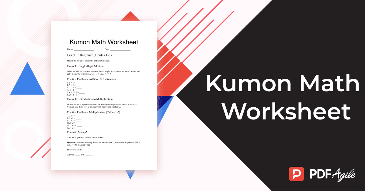 Kumon Math Worksheet: Printable Math Exercises