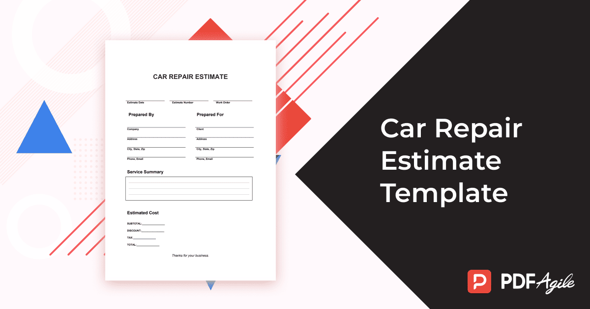 Car Repair Estimate Template – Free, Editable & Printable | PDF Agile