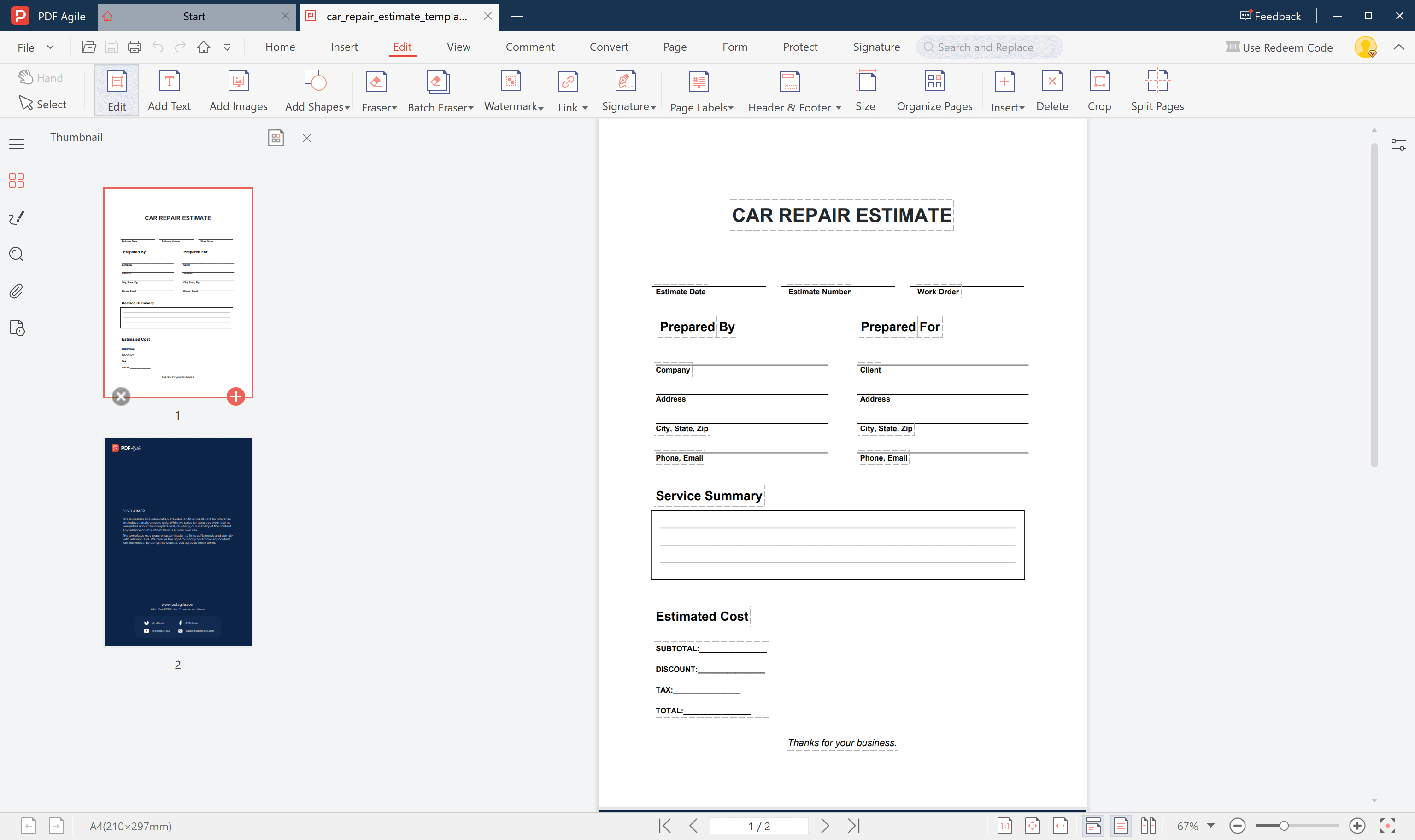 Car Repair Estimate Template – Free, Editable & Printable | PDF Agile