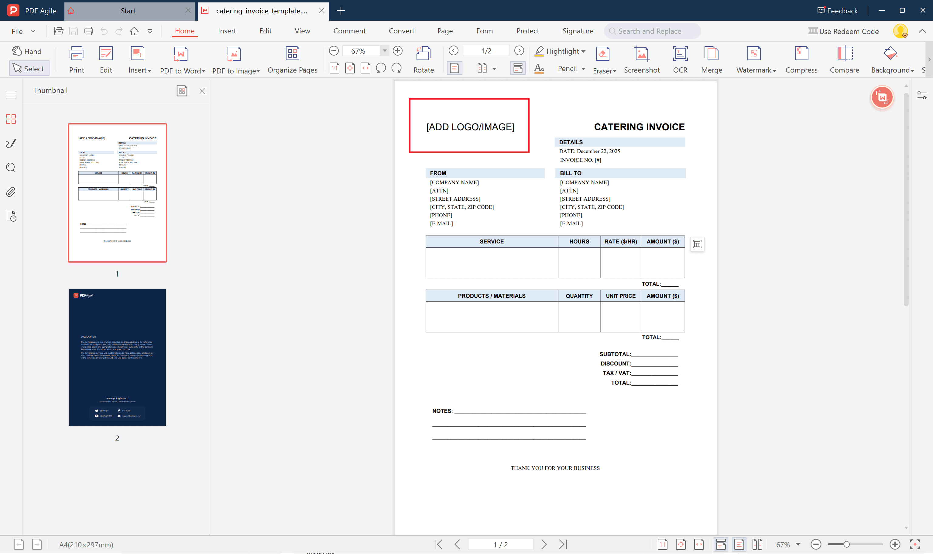 Catering Invoice Template – Free Printable PDF Templates | PDF Agile