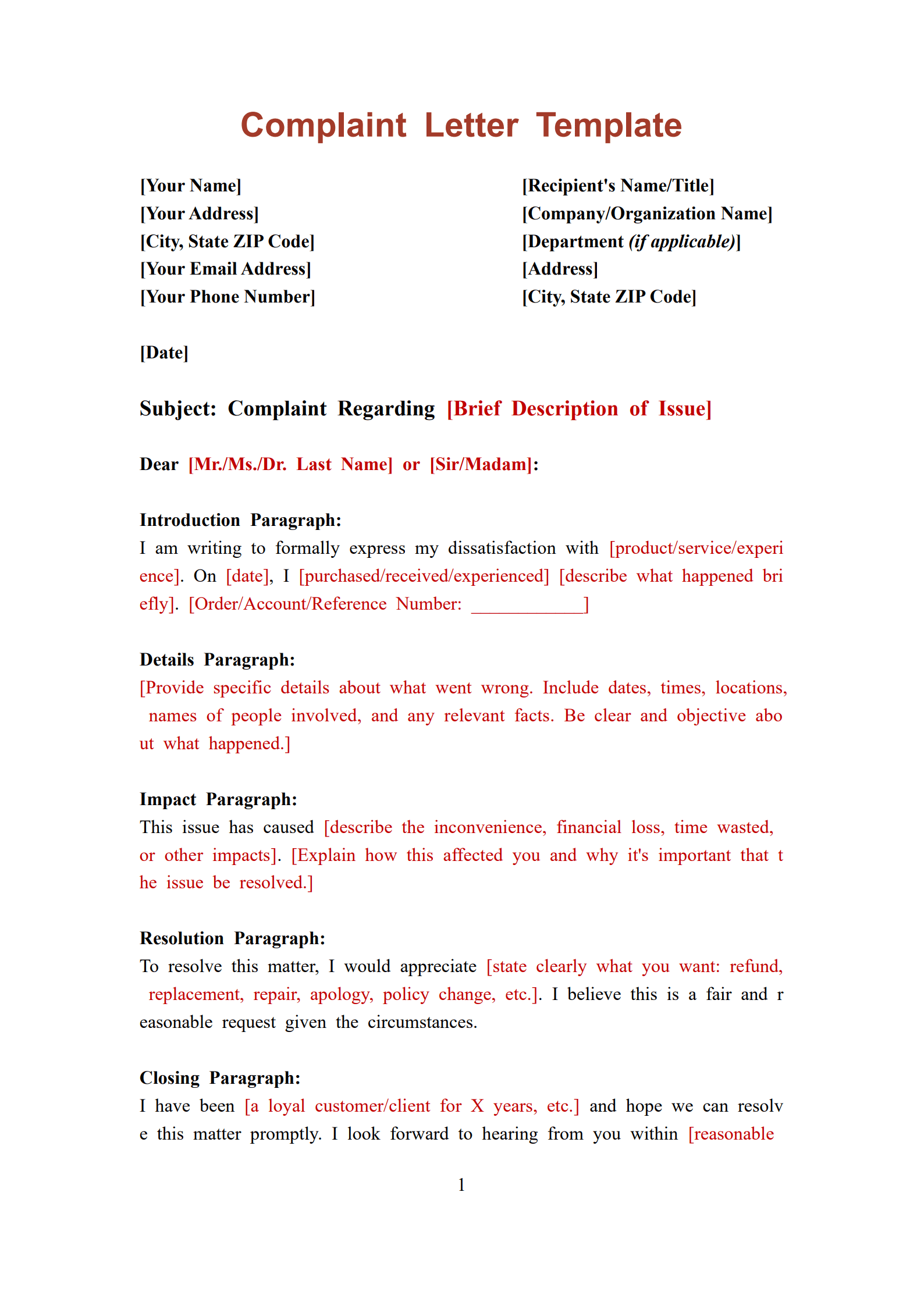 Formal Complaint Letter Template | Free Download | PDF Agile