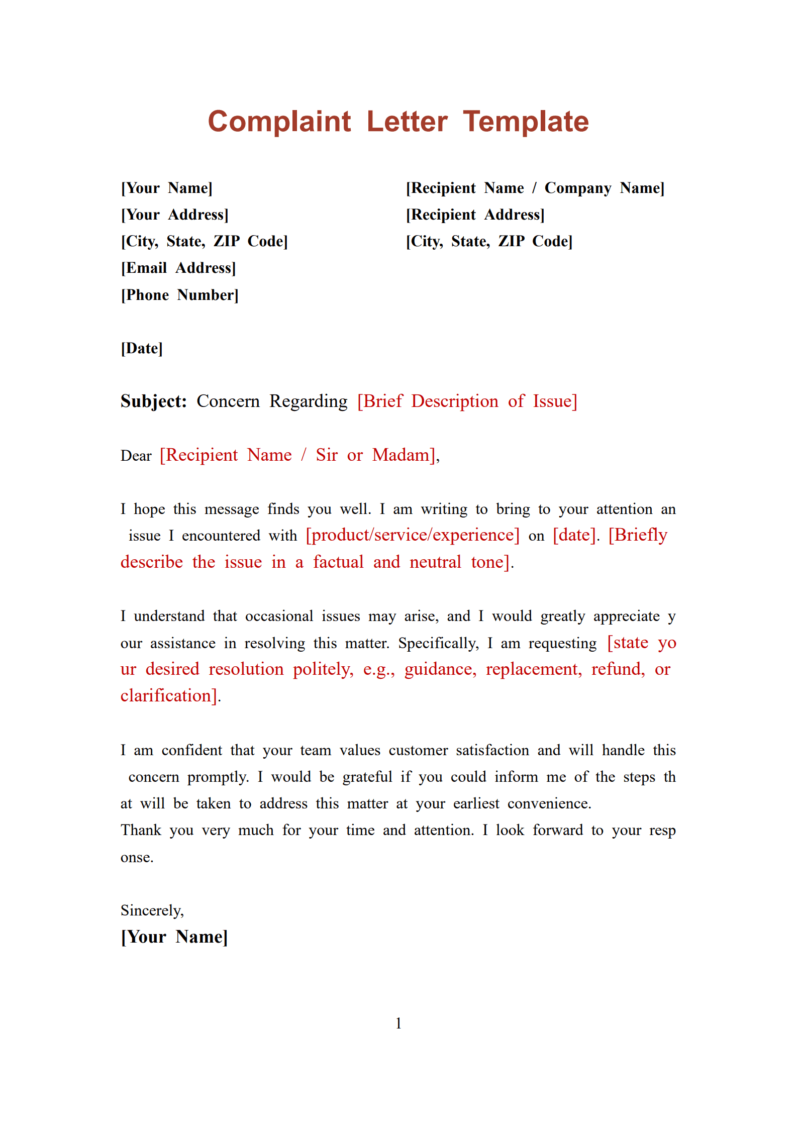 Complaint Letter Template | Free Download | PDF Agile