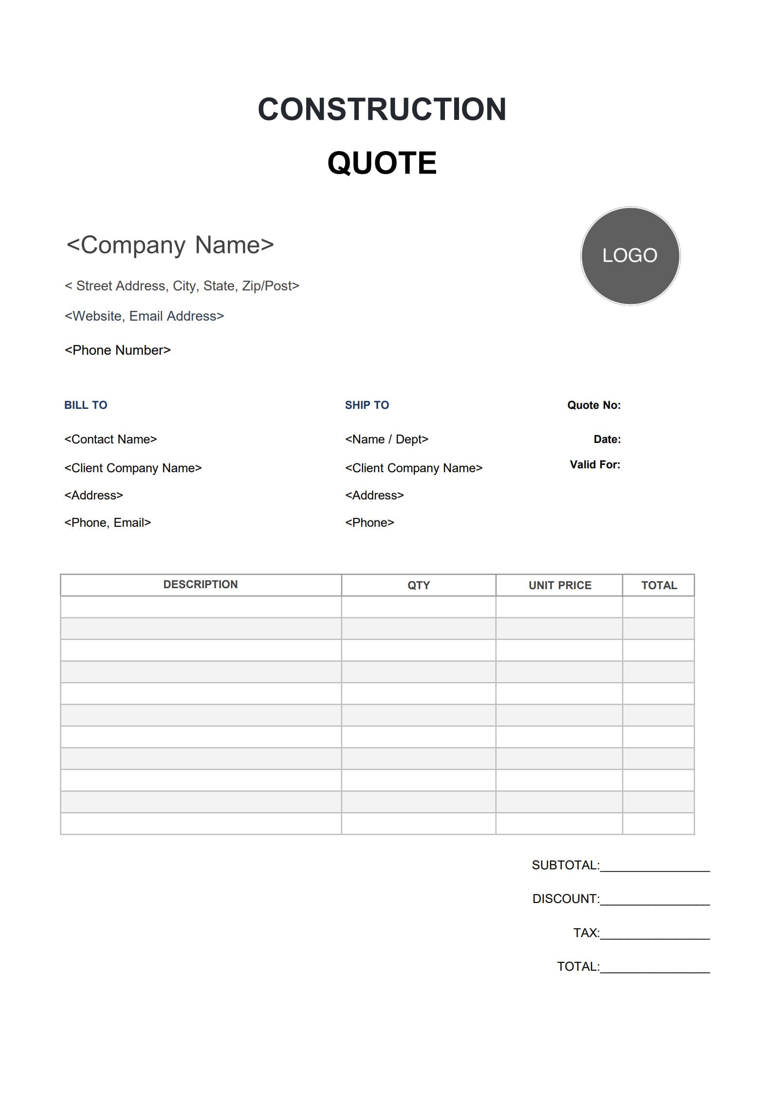 Construction Quote Template – Free Printable PDF Templates