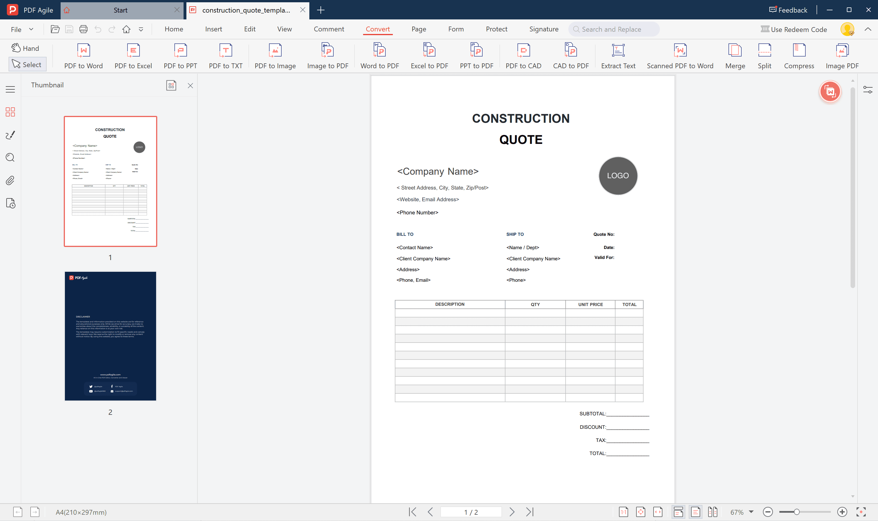 Construction Quote Template – Free Printable PDF Templates