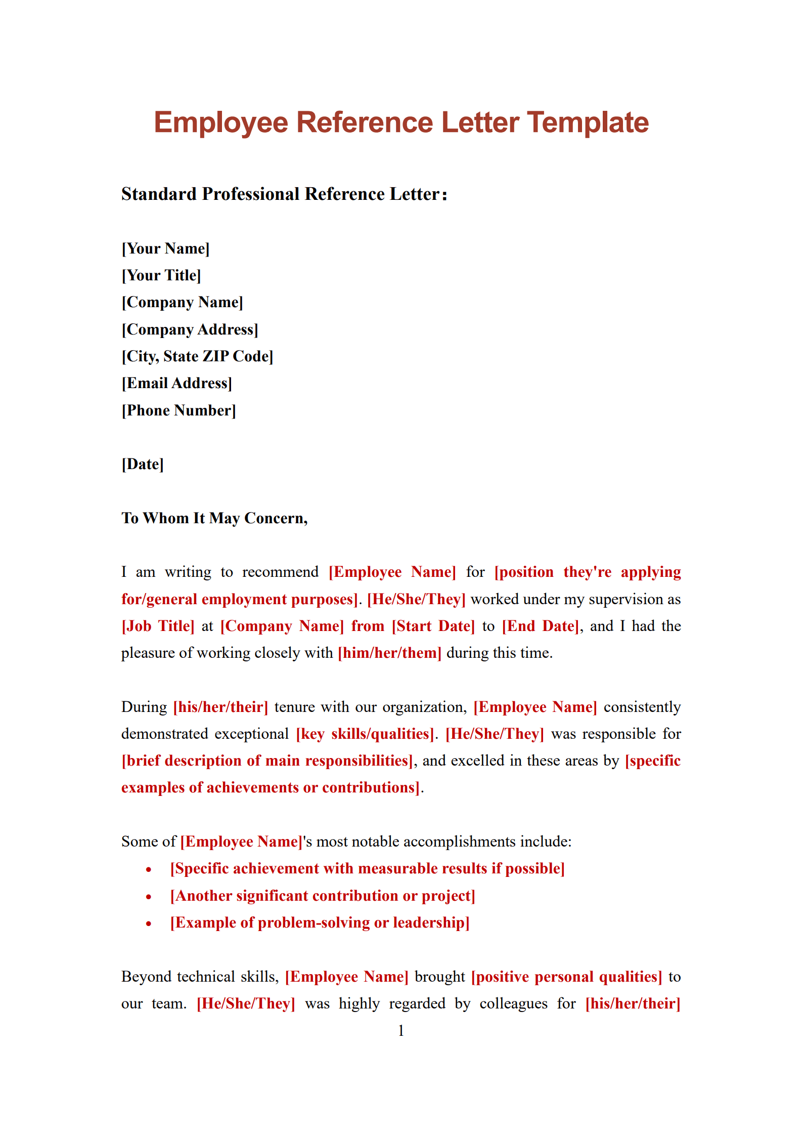 Reference Letter Sample for Employee | Free Download