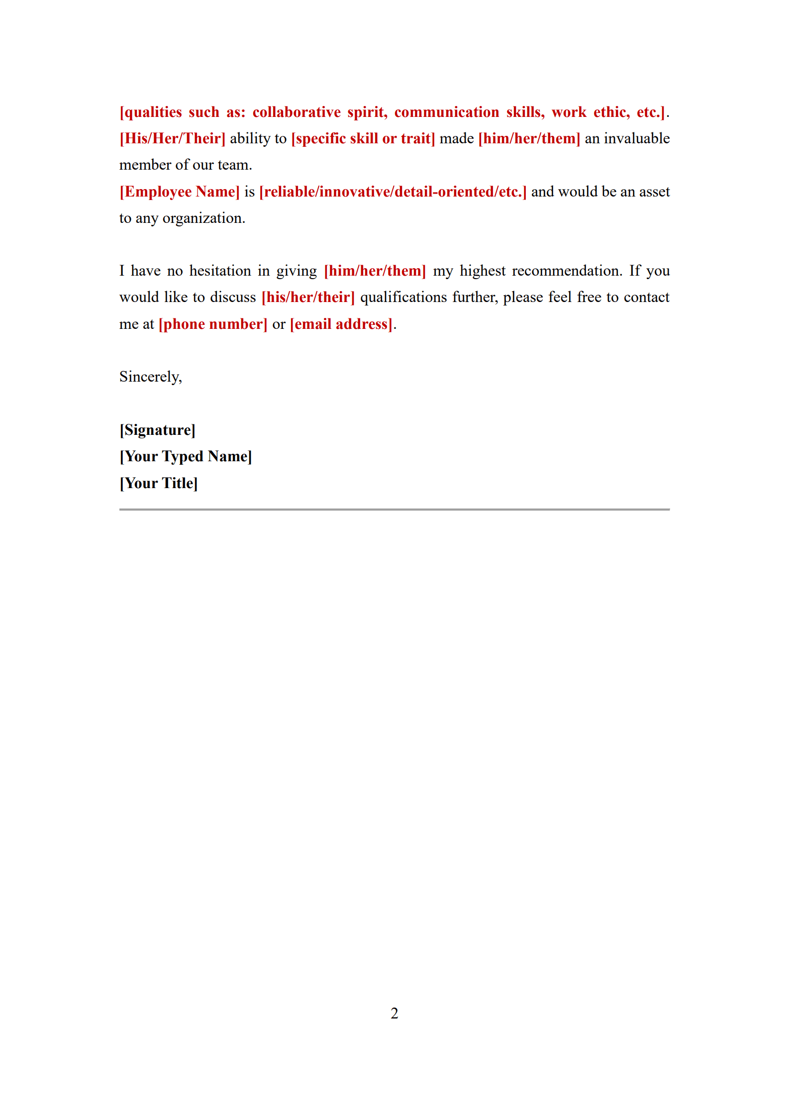 Reference Letter Sample for Employee | Free Download