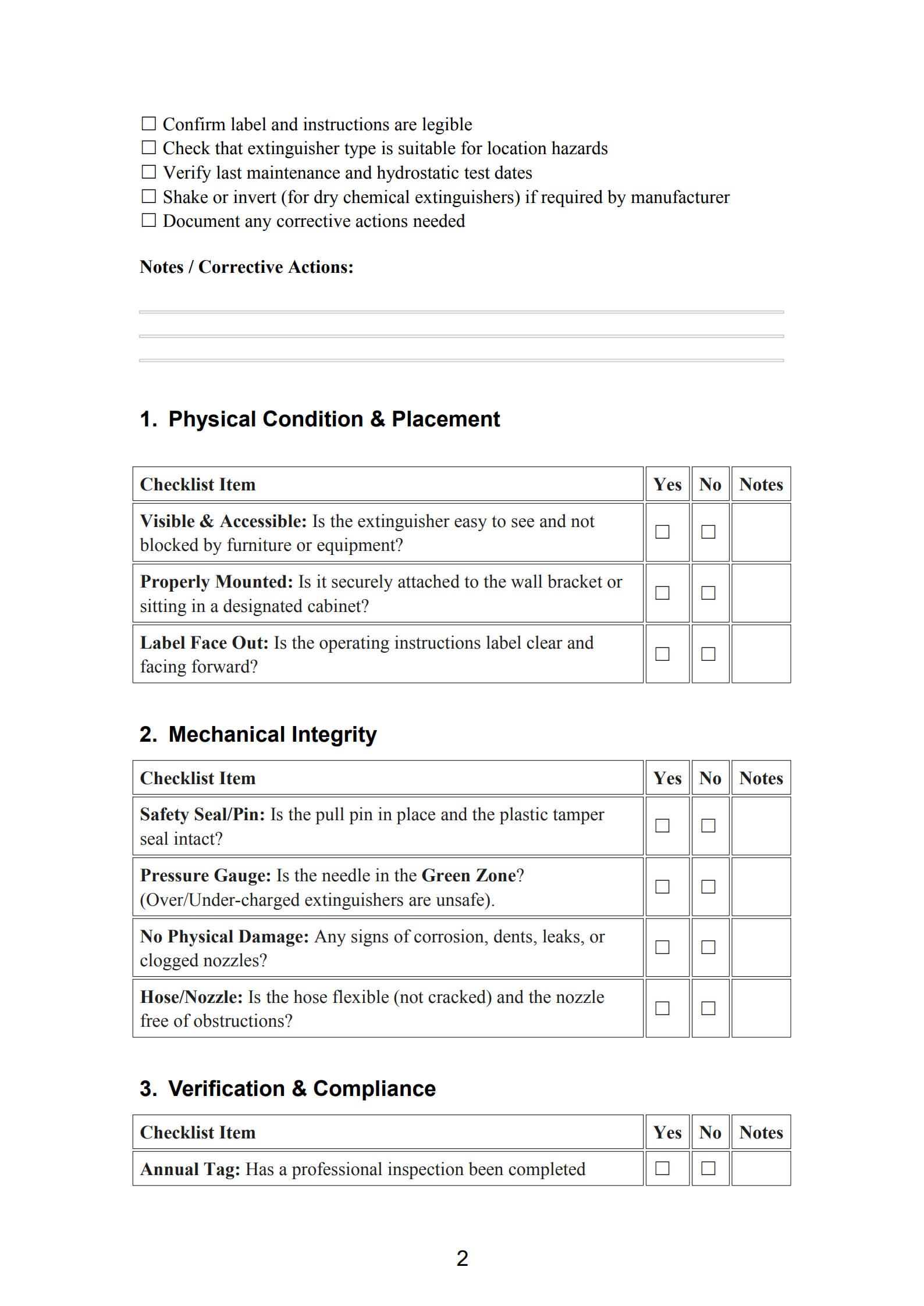 Fire Extinguisher Inspection Checklist - Free Download PDF