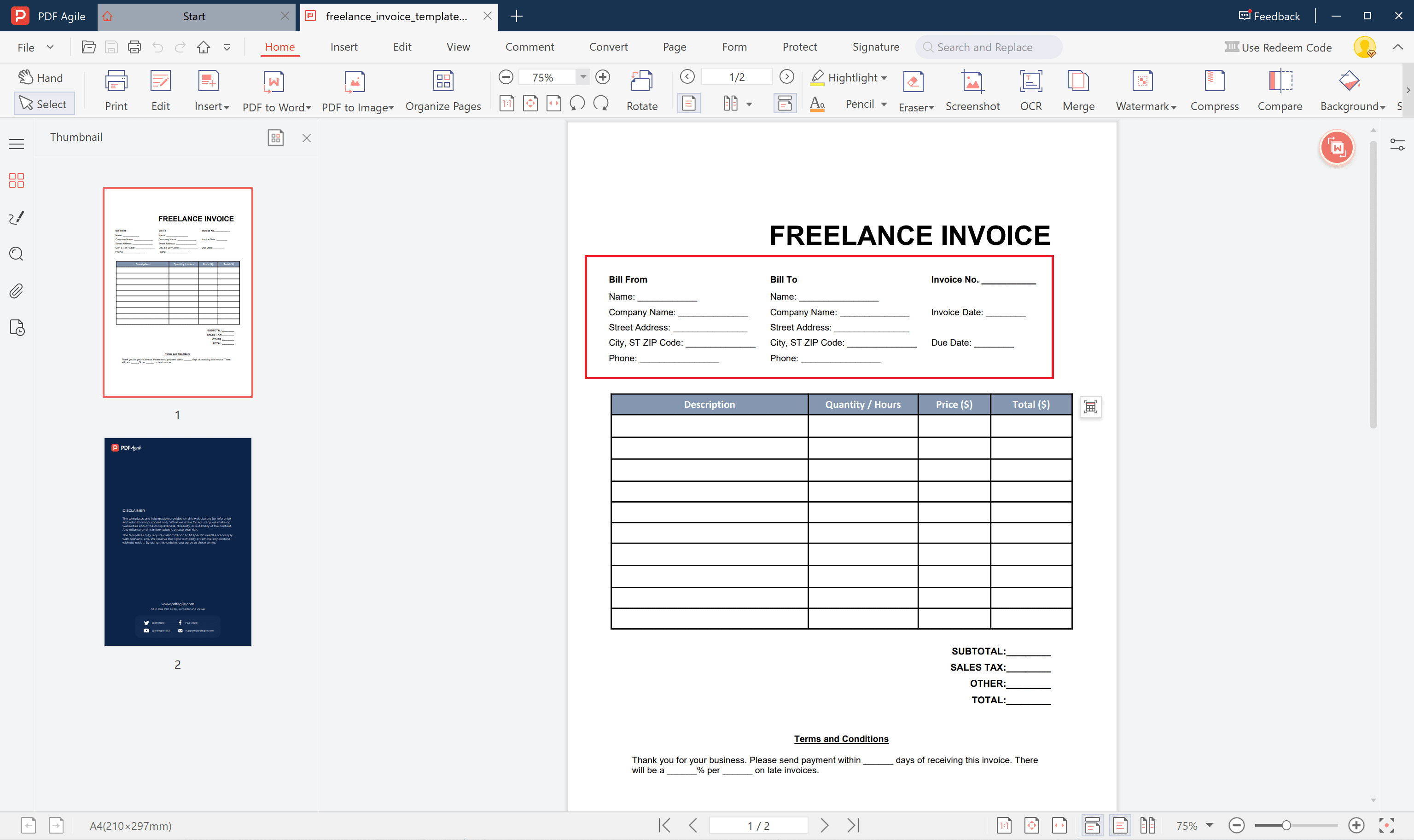 Freelance Invoice Template – Fillable & Printable | PDF Agile