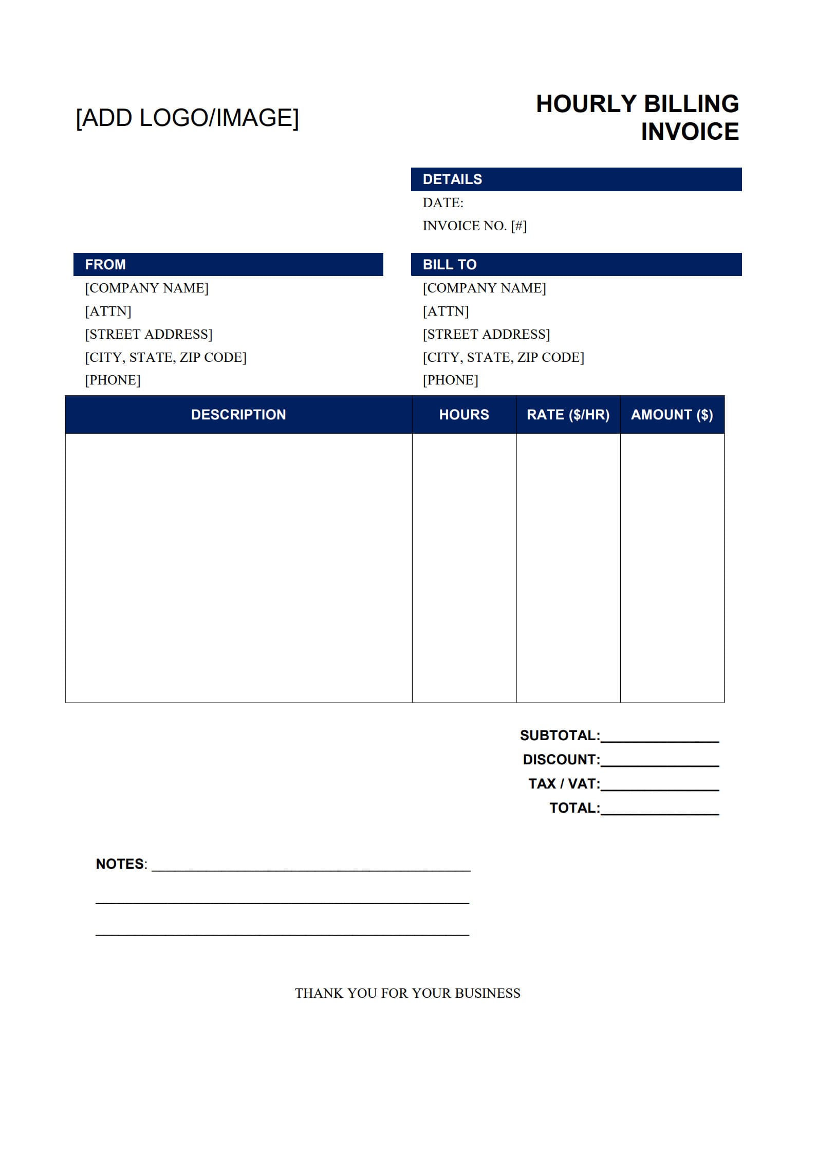 Hourly Billing Invoice Template – Free, Editable & Printable | PDF Agile