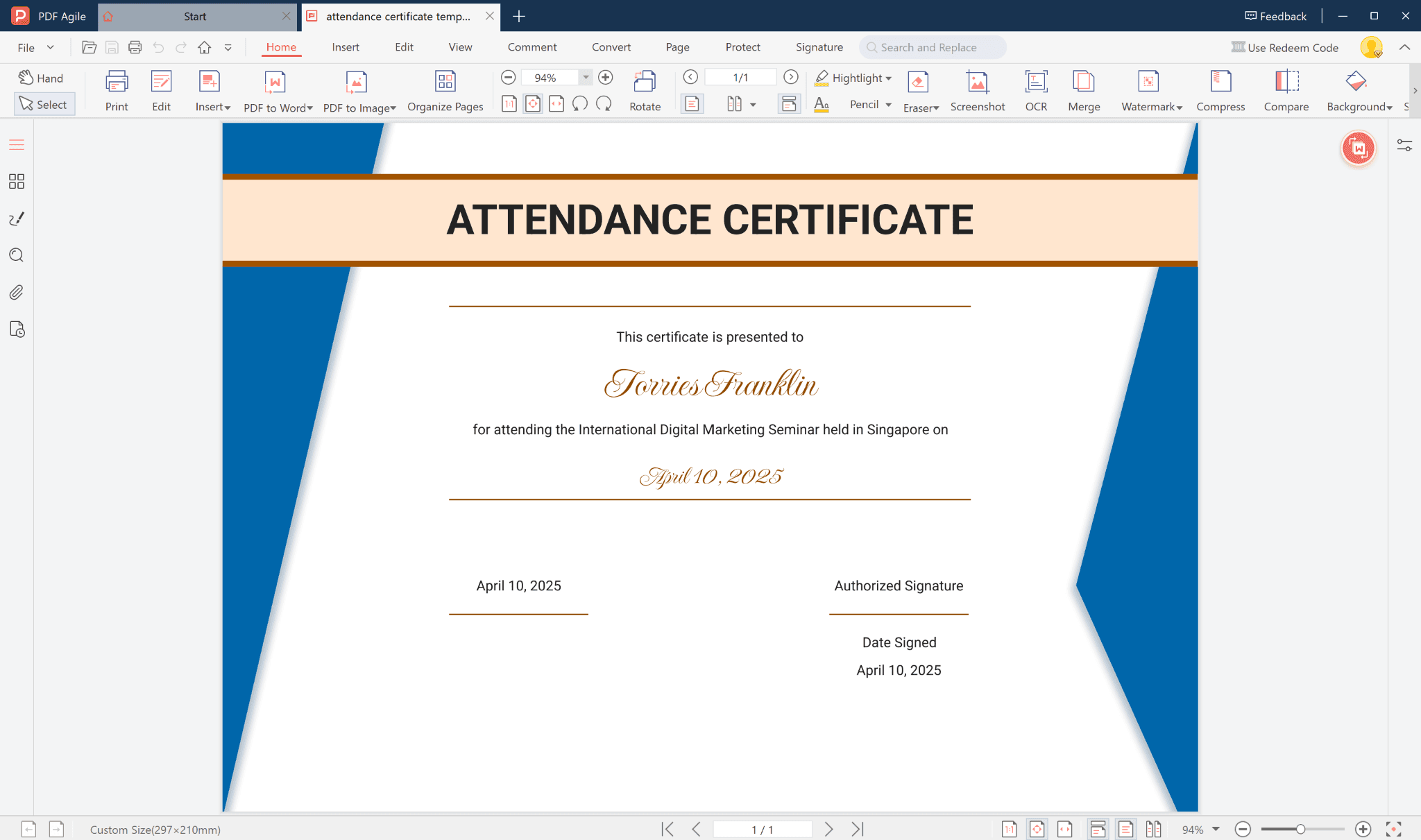 Attendance certificate template - Free Download | PDF Agile