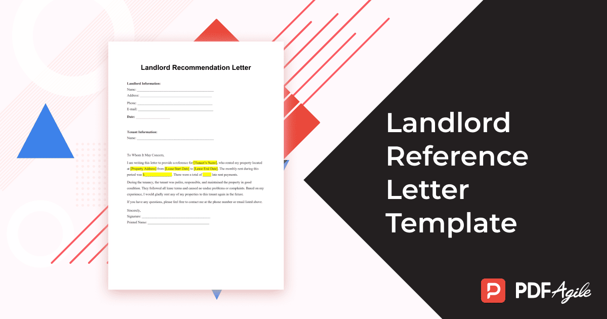 Landlord Reference Letter Template – Fillable & Printable | PDF Agile