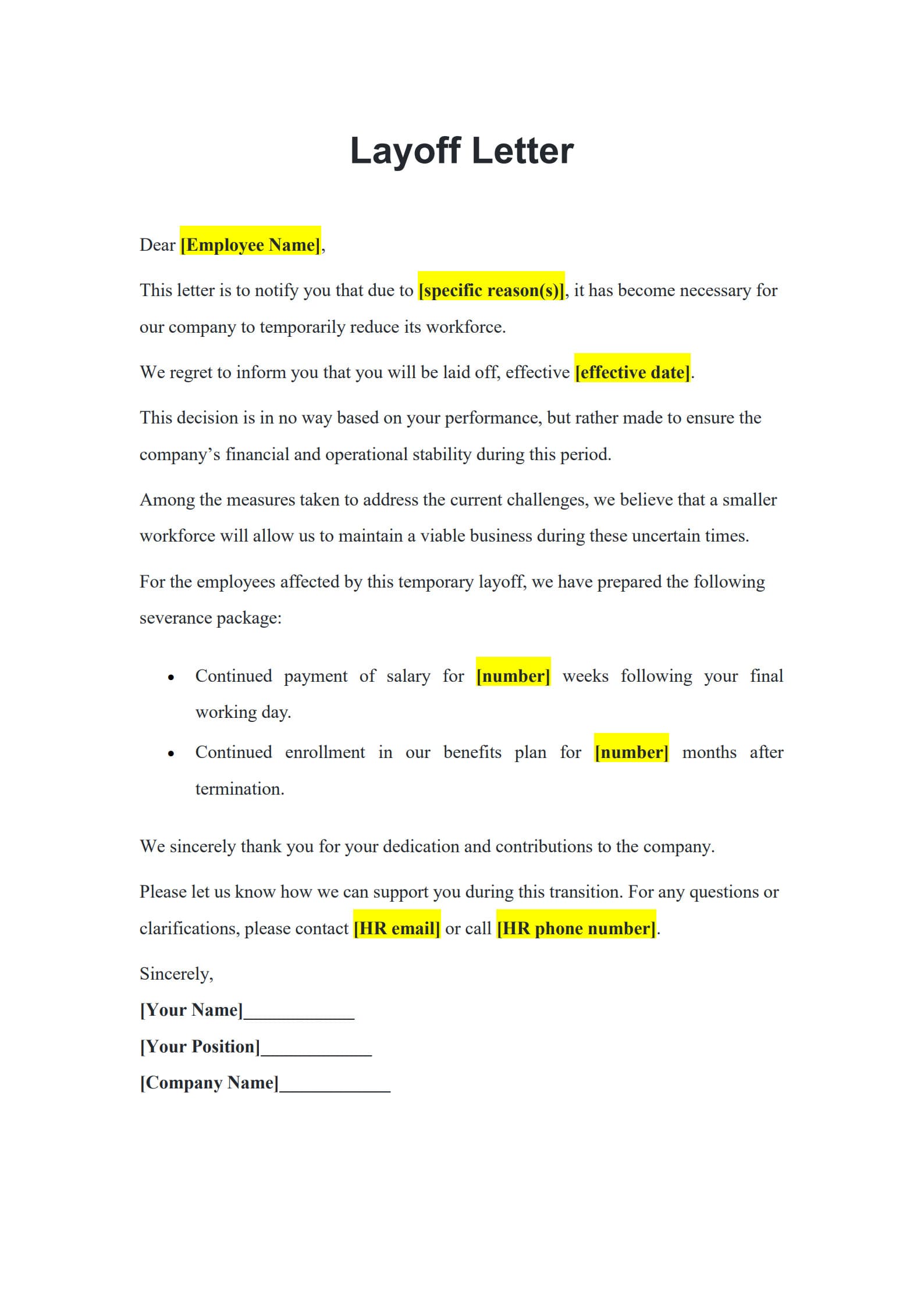 Layoff Letter Template - Free, Editable & Printable | PDF Agile