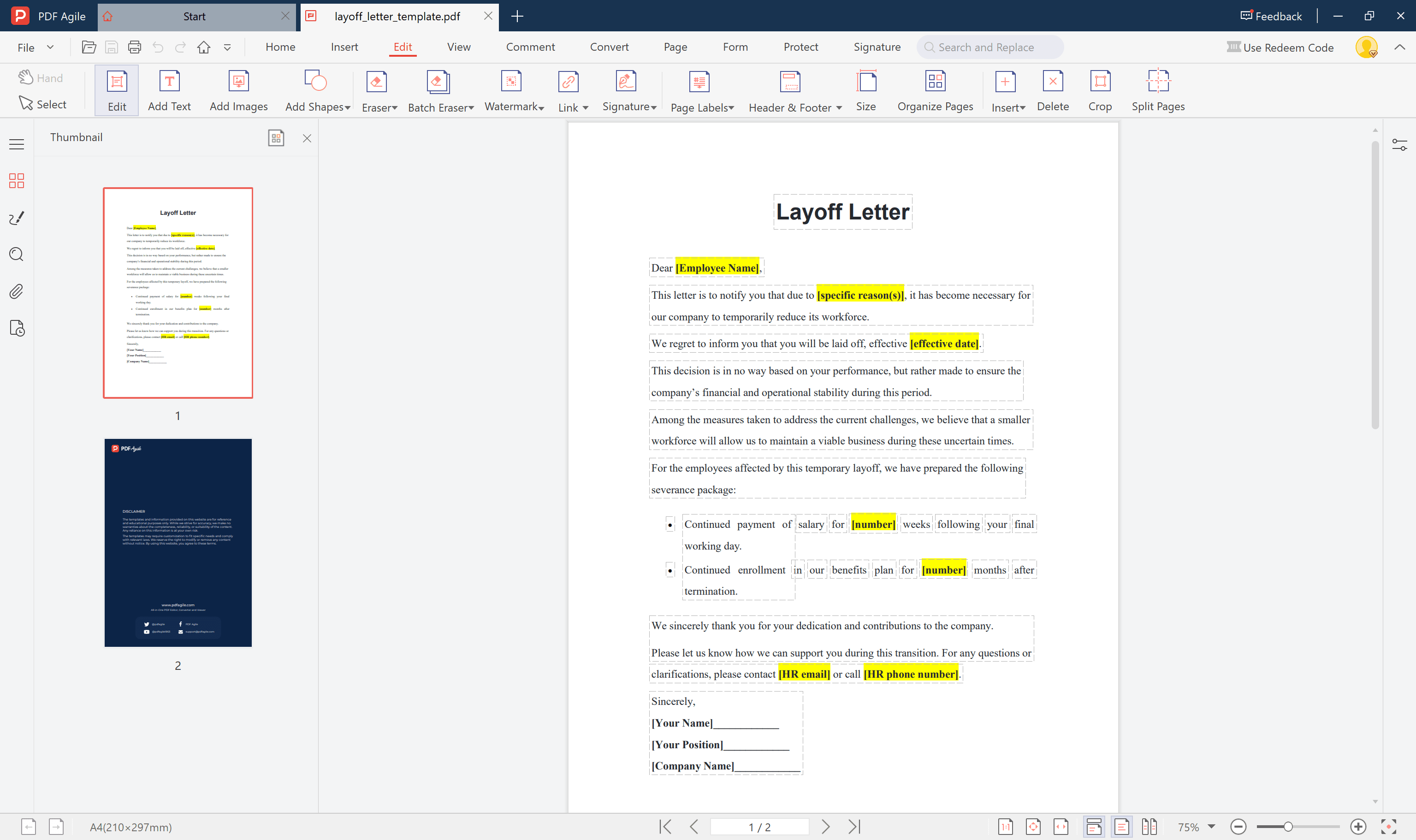 Layoff Letter Template - Free, Editable & Printable | PDF Agile