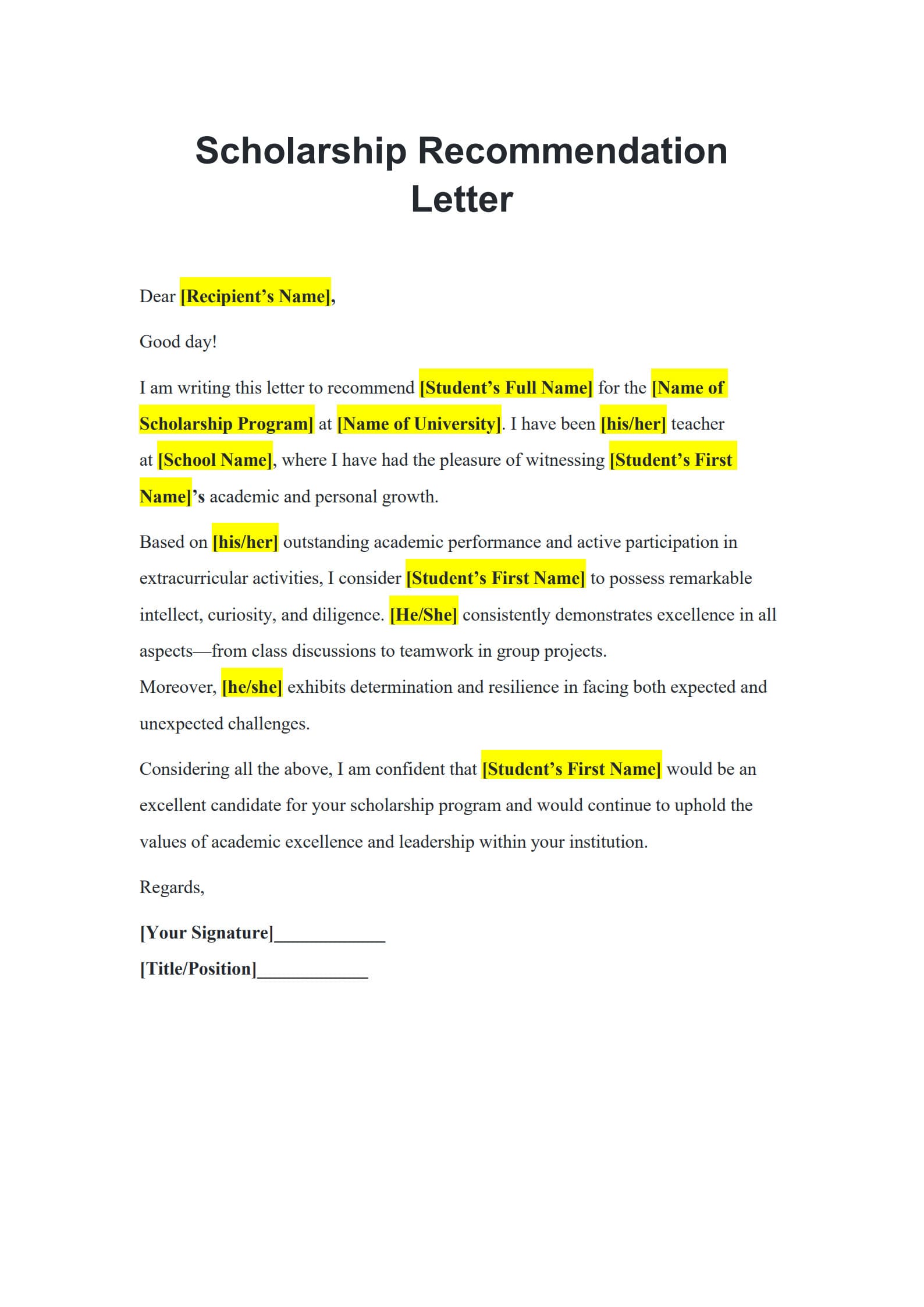 Letter of Recommendation for Scholarship | Free Template
