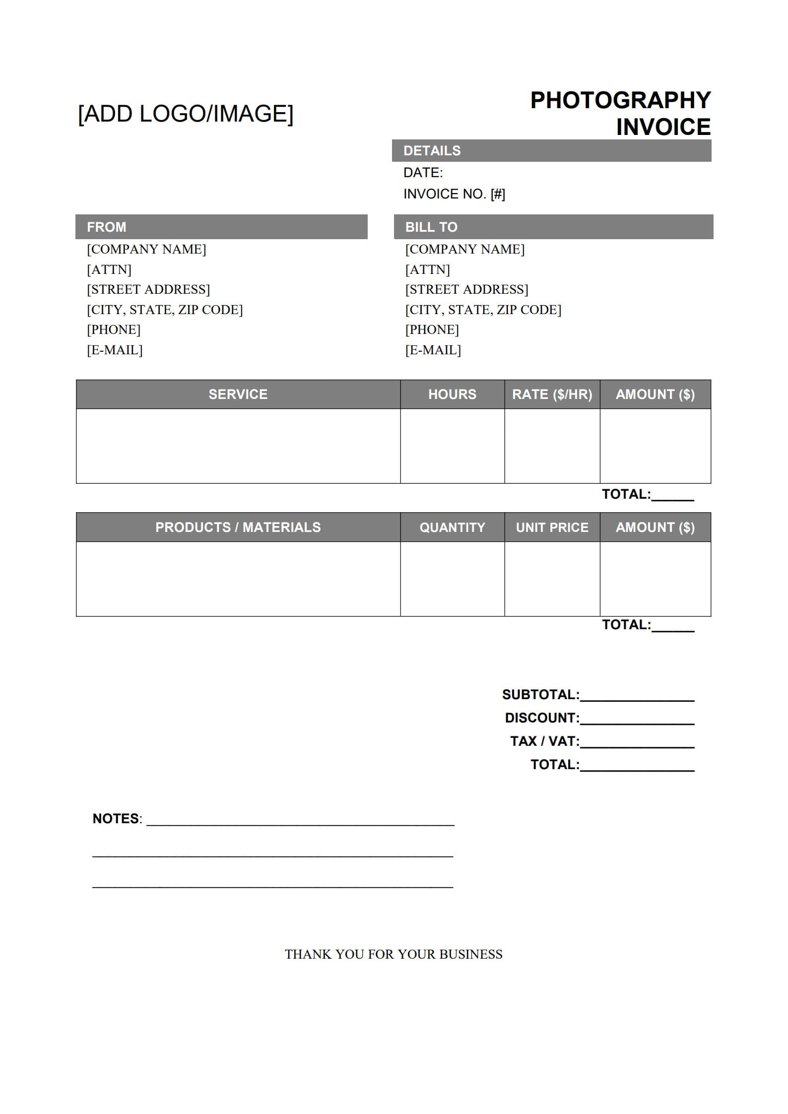 Photography Invoice Template – Free Download | PDF Agile