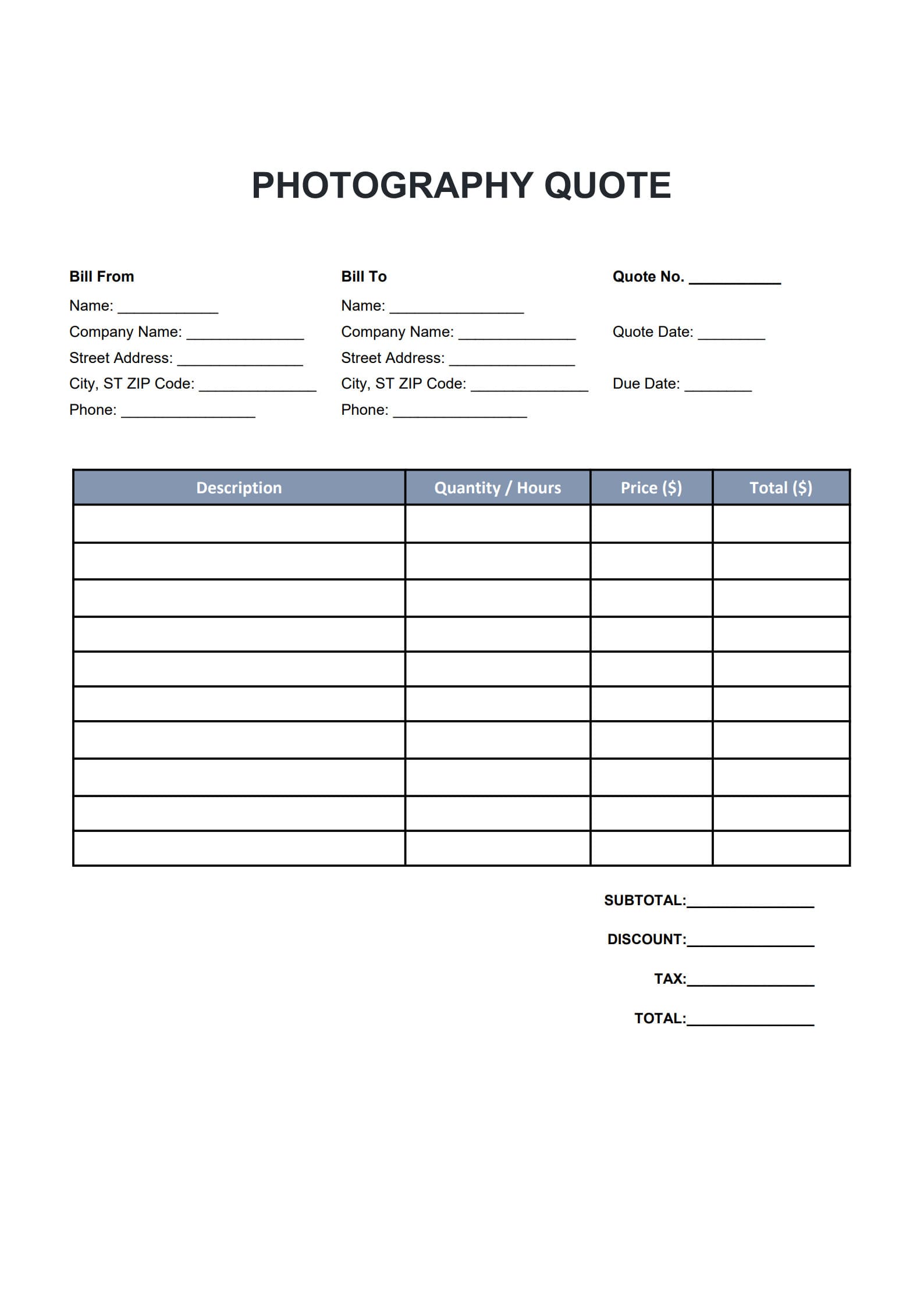 Photography Quote Template – Free & Editable PDF Template