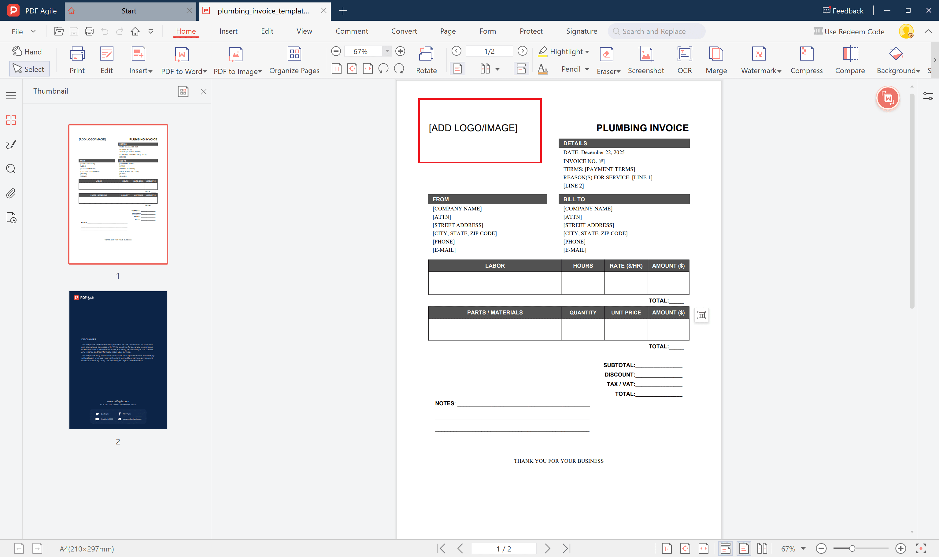 Plumbing Invoice Template – Free Download | PDF Agile