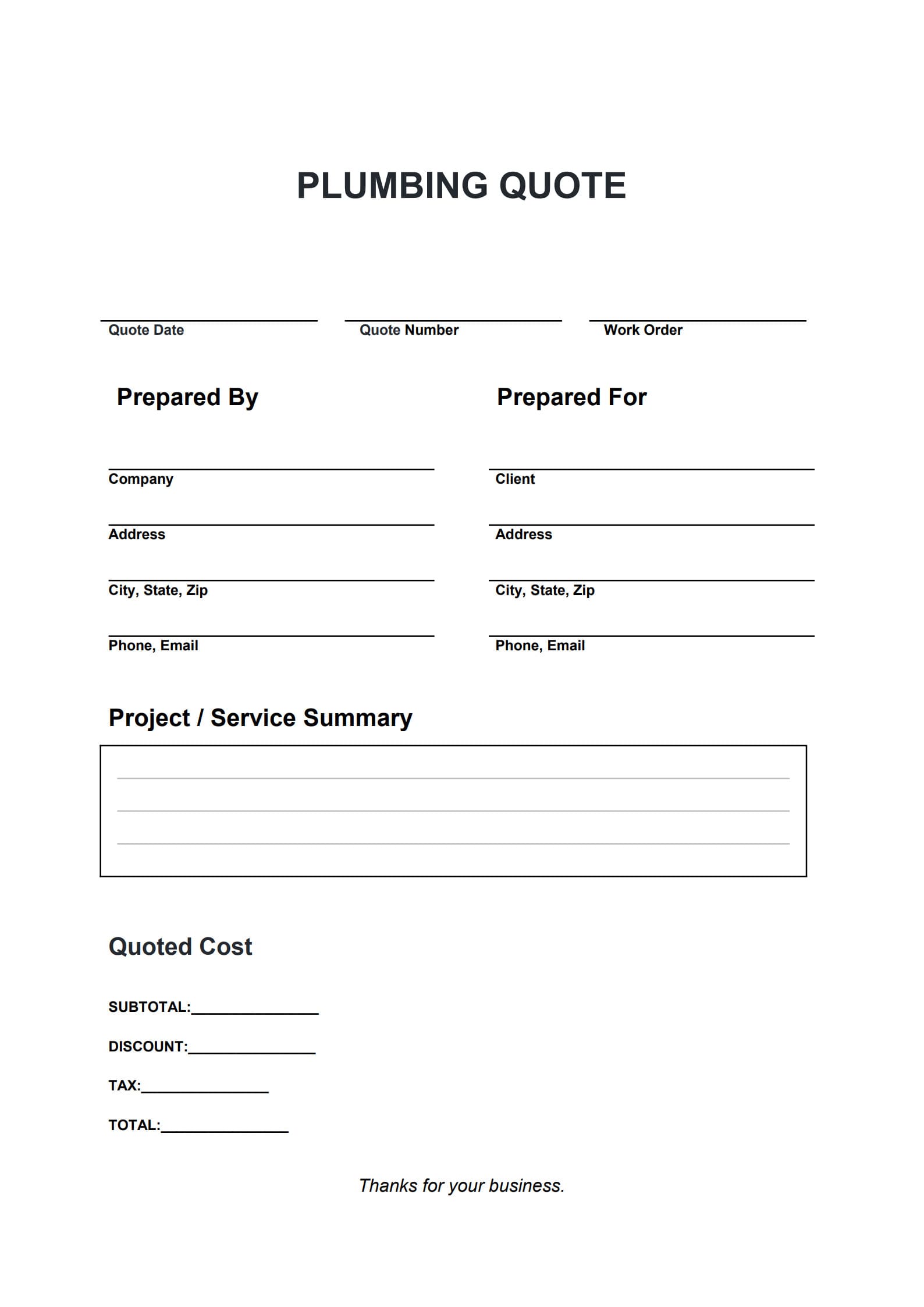 Plumbing Quote Template – Free Download & Editable PDF