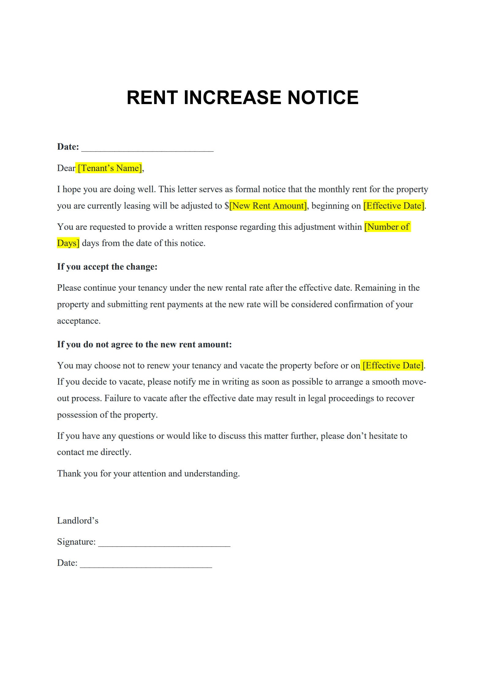 Rent Increase Letter Template - Customizable & Printable