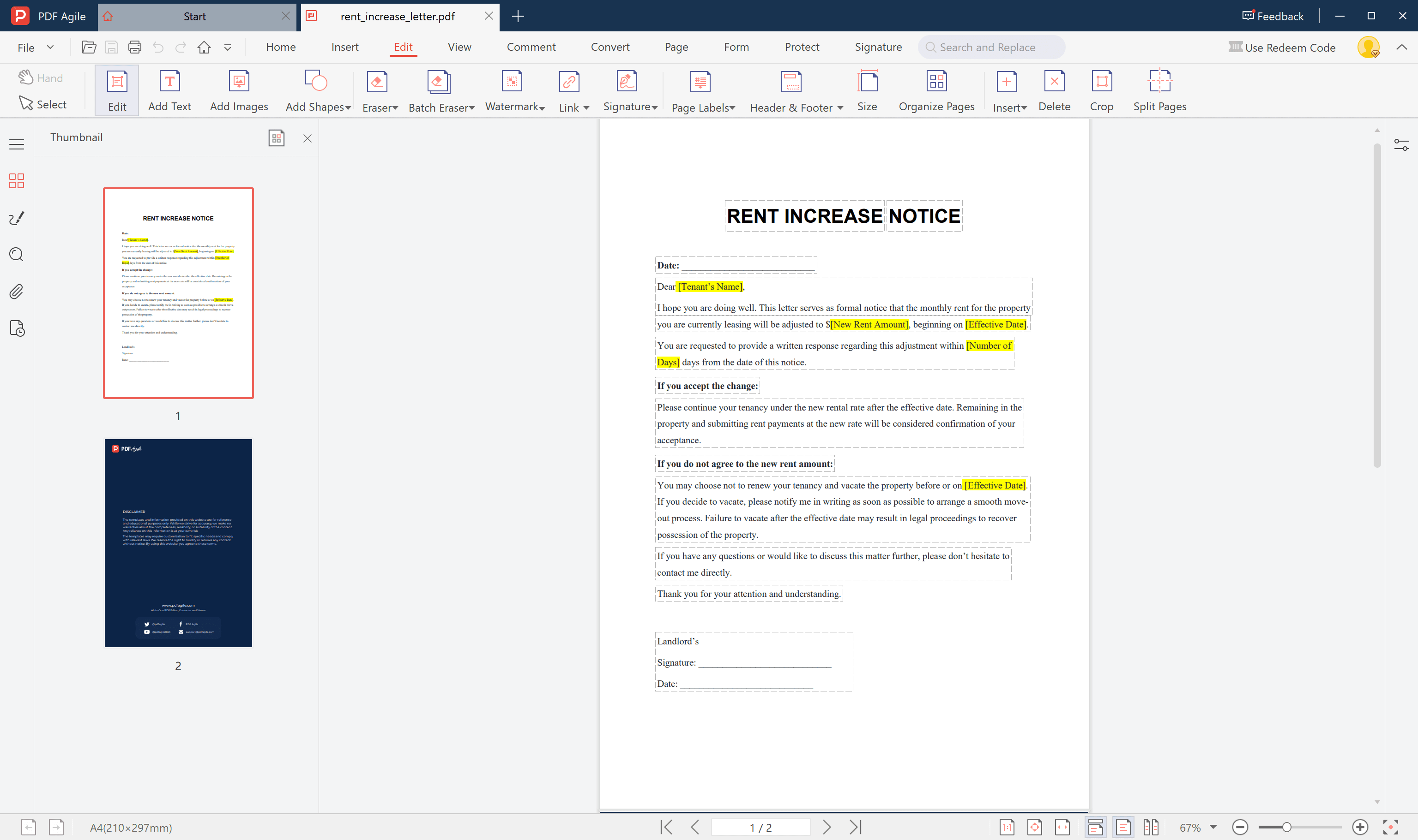 Rent Increase Letter Template - Customizable & Printable