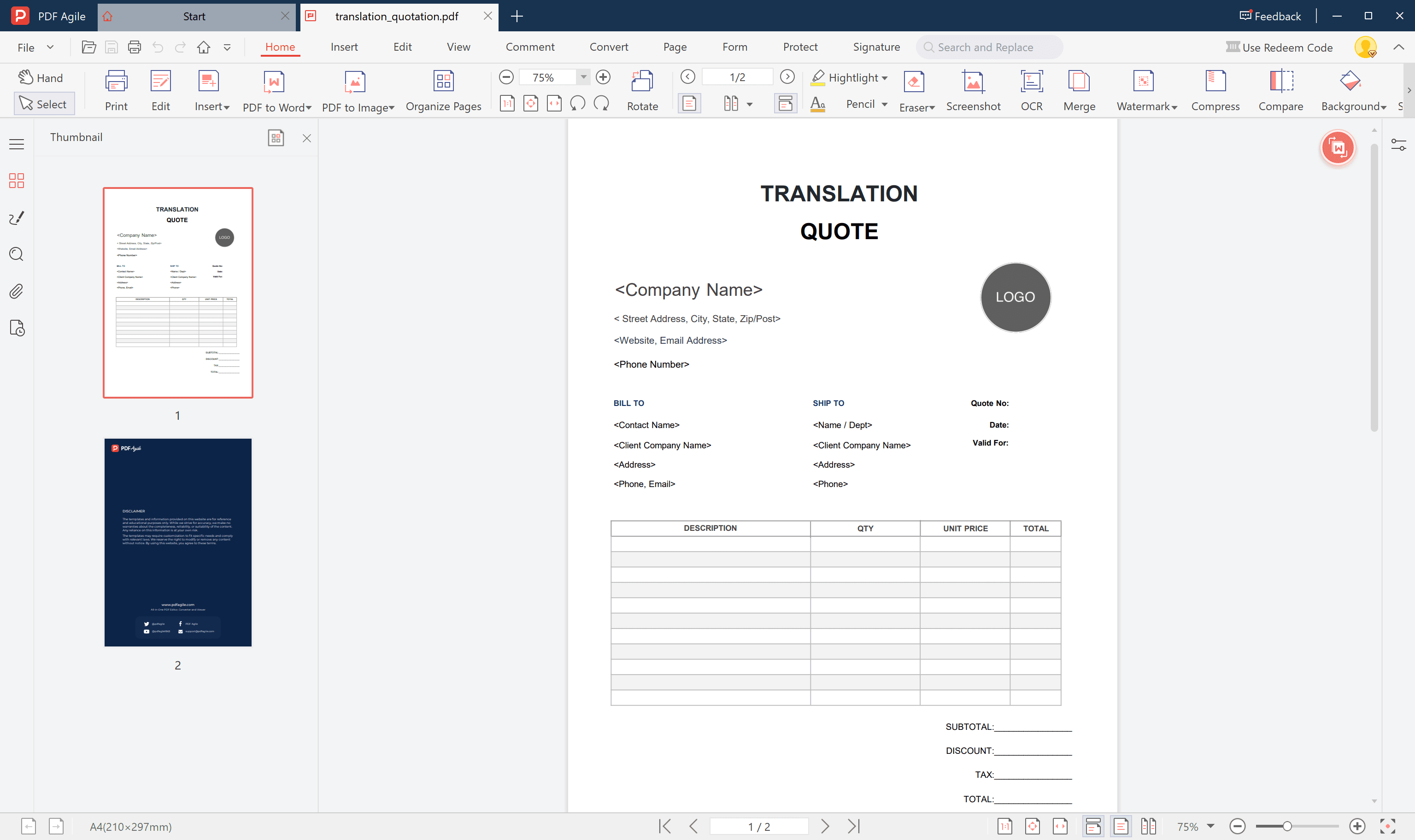 Translation Quotation Template | Free Download & Editable PDF